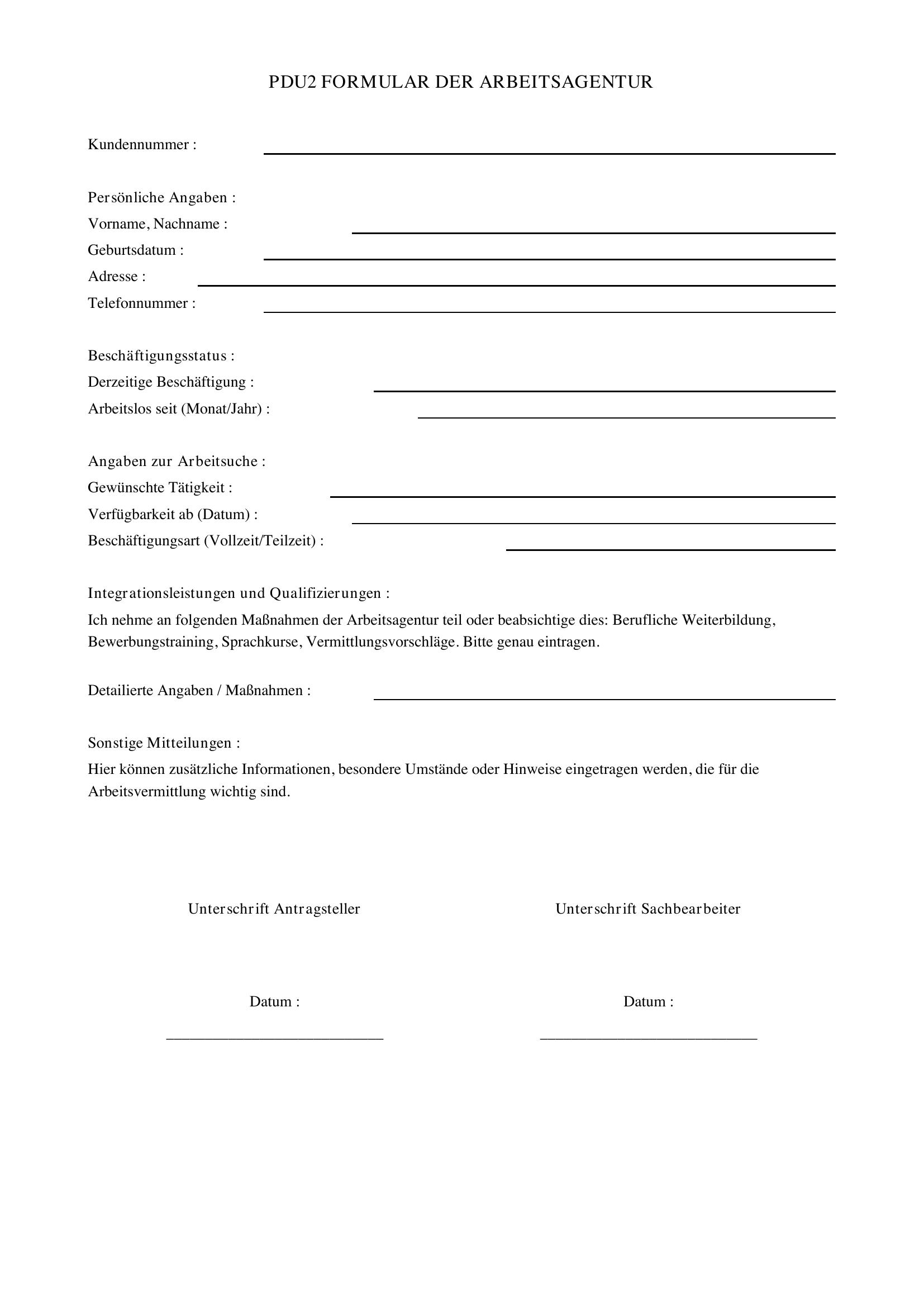 Pdu2 Formular Arbeitsagentur
