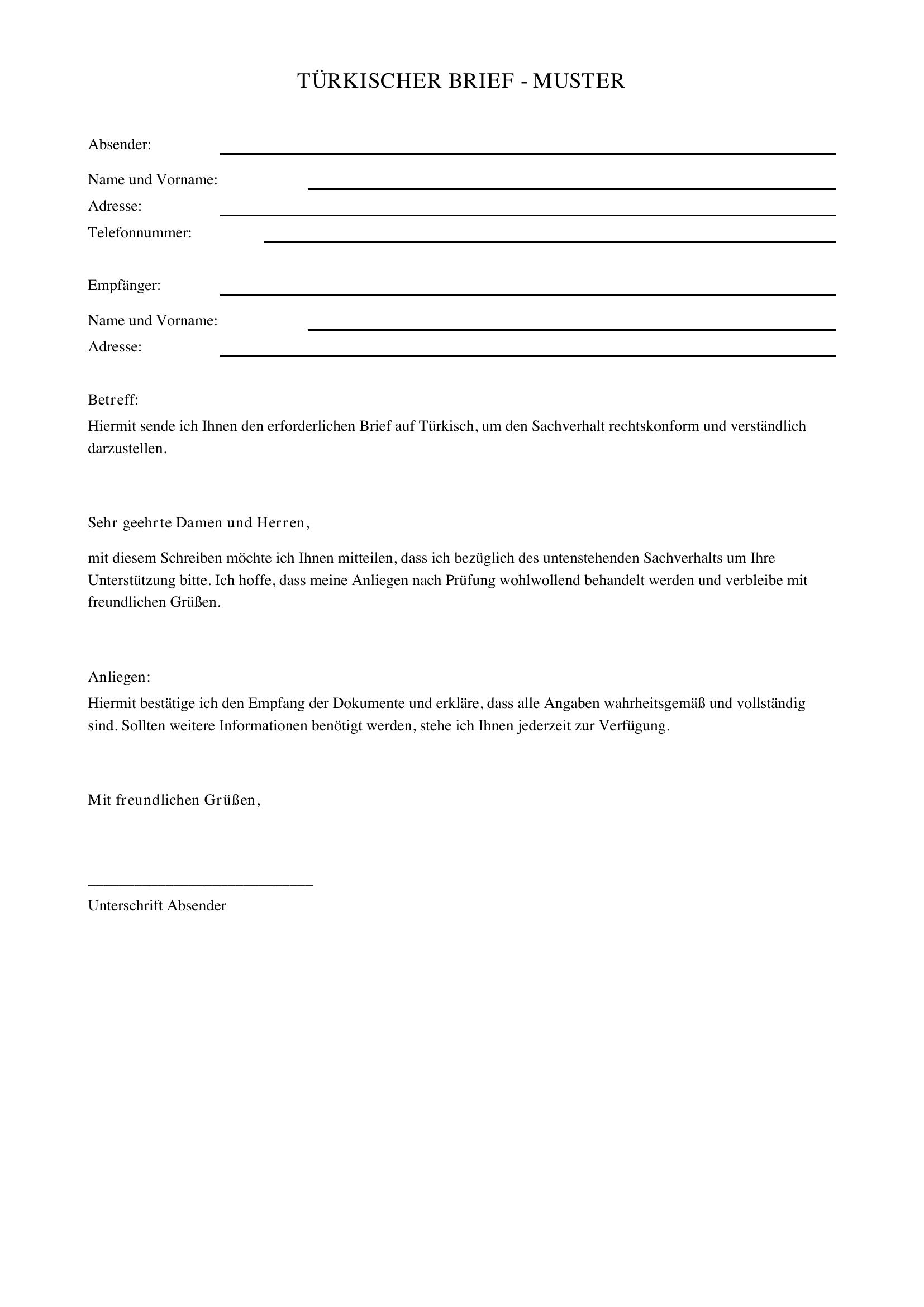 Türkischer Brief Muster